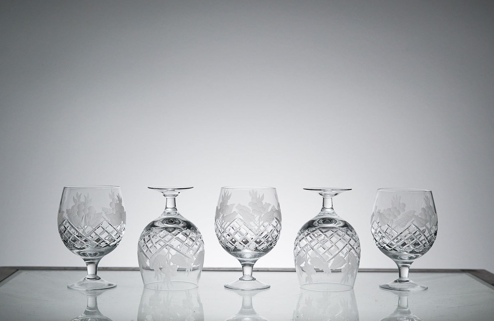 Vintage Crystal Brandy Snifter, Set of 5, Pressed Crystal Glass Set ...