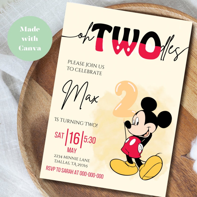 Oh Twodles Invitation Mickey Mouse Invite for Boys Second Birthday ...