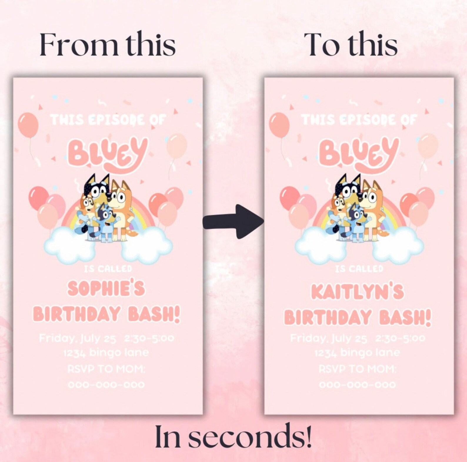 Girl Bluey Birthday Birthday Invitation, Girl Party Birthday Invitation ...