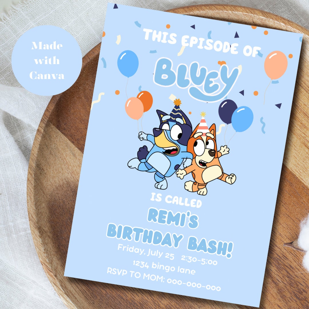 Invitación de cumpleaños editable Bluey Invitación a fiesta de ...