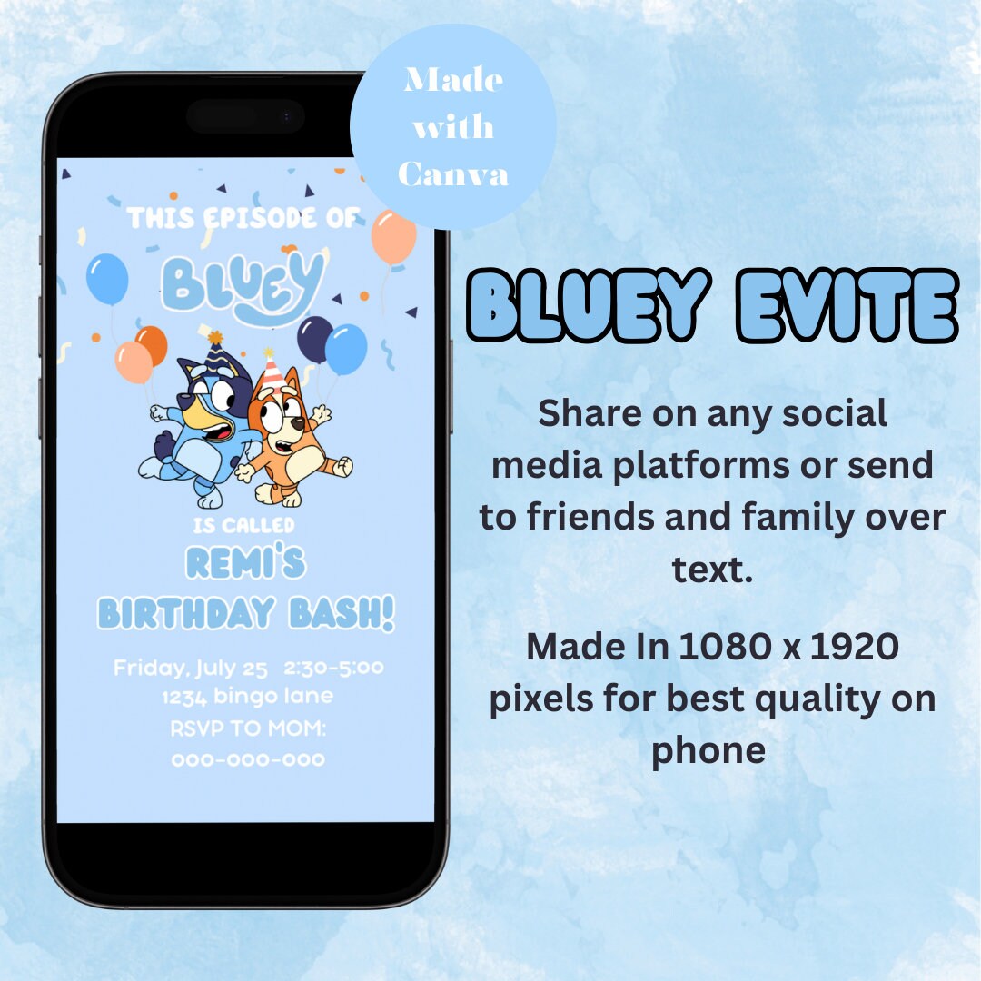 Bluey Editable Birthday Invitation Digital Birthday Party Invitation ...