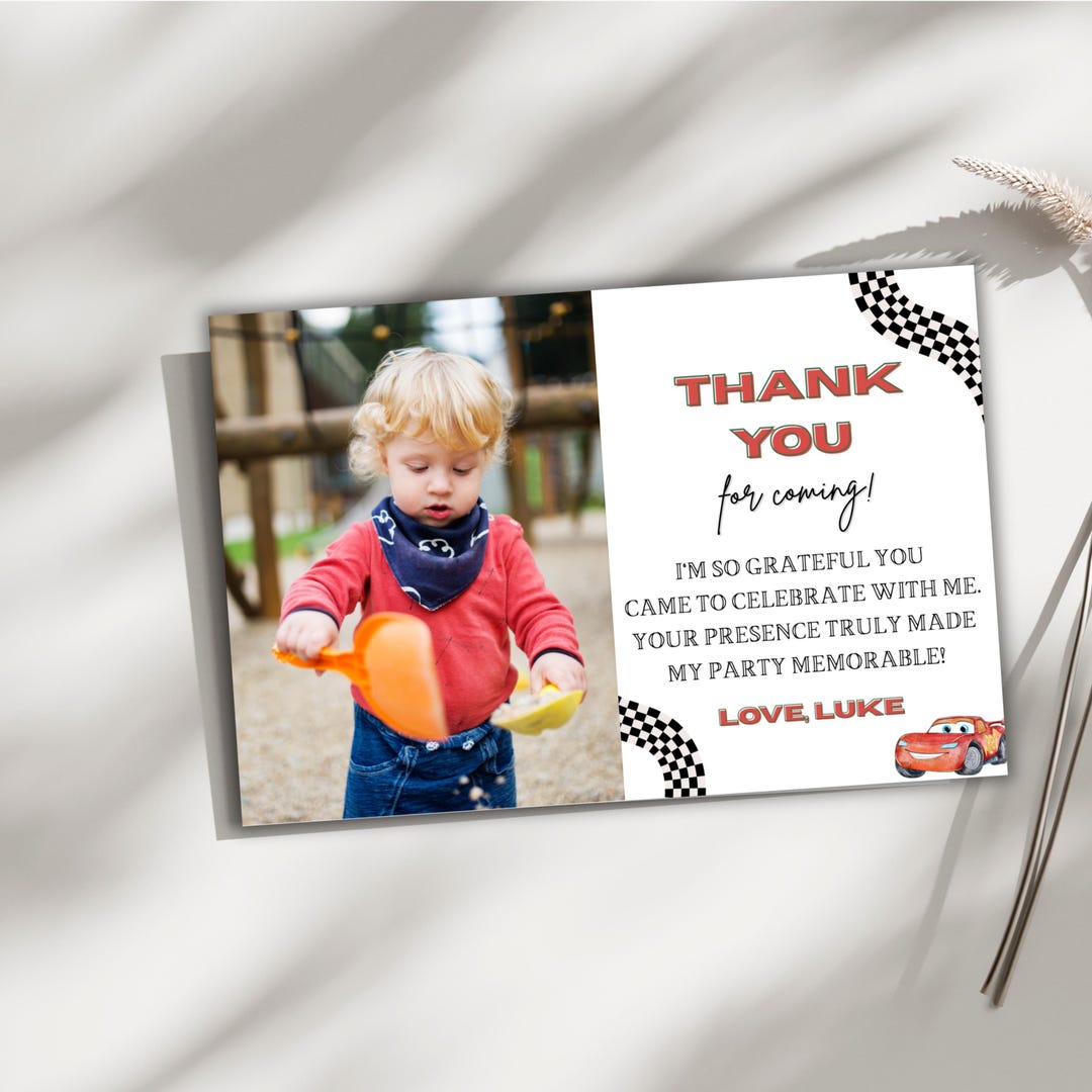 Cars Birthday Thank You Cards, Editable Car Birthday Party, Birthday ...