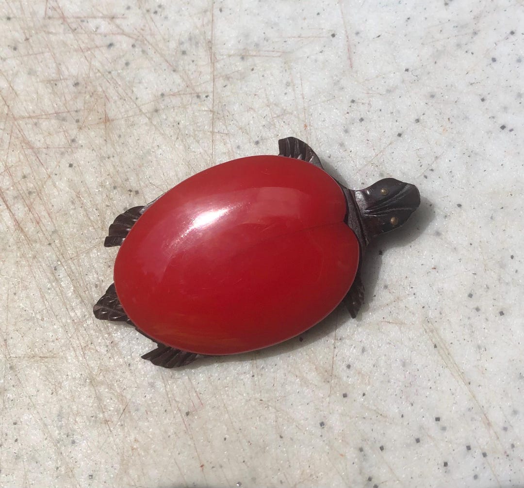 Vintage Red Bakelite Carved Rosewood Turtle Catalin Lg Pin Brooch - Etsy