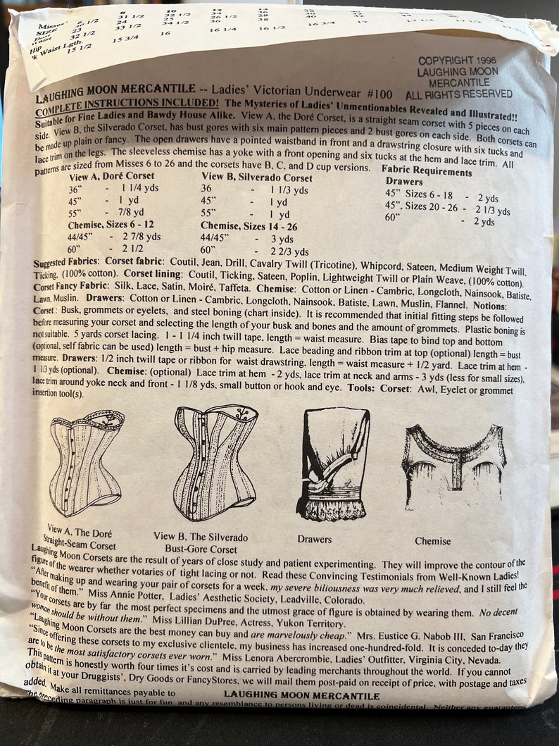 Laughing Moon Mercantile Pattern 100 Ladies' Victorian Underwear 2 ...