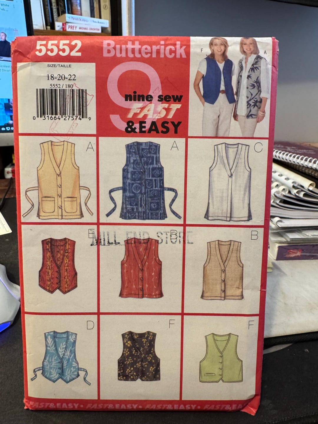 Butterick Pattern 5552 Sz 18-20-22 - Nine Misses' Petite Vests - Uncut ...