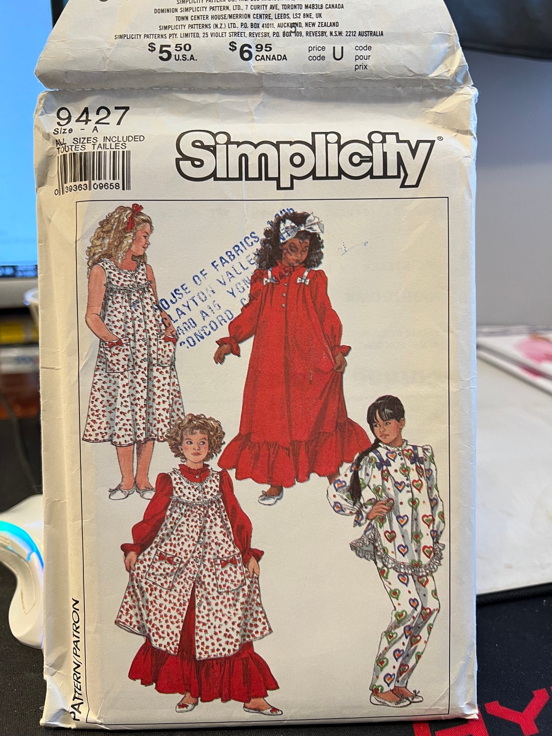 Simplicity Pattern 9427 - Girls' Nightgown, Pinafore and Pajamas - All ...