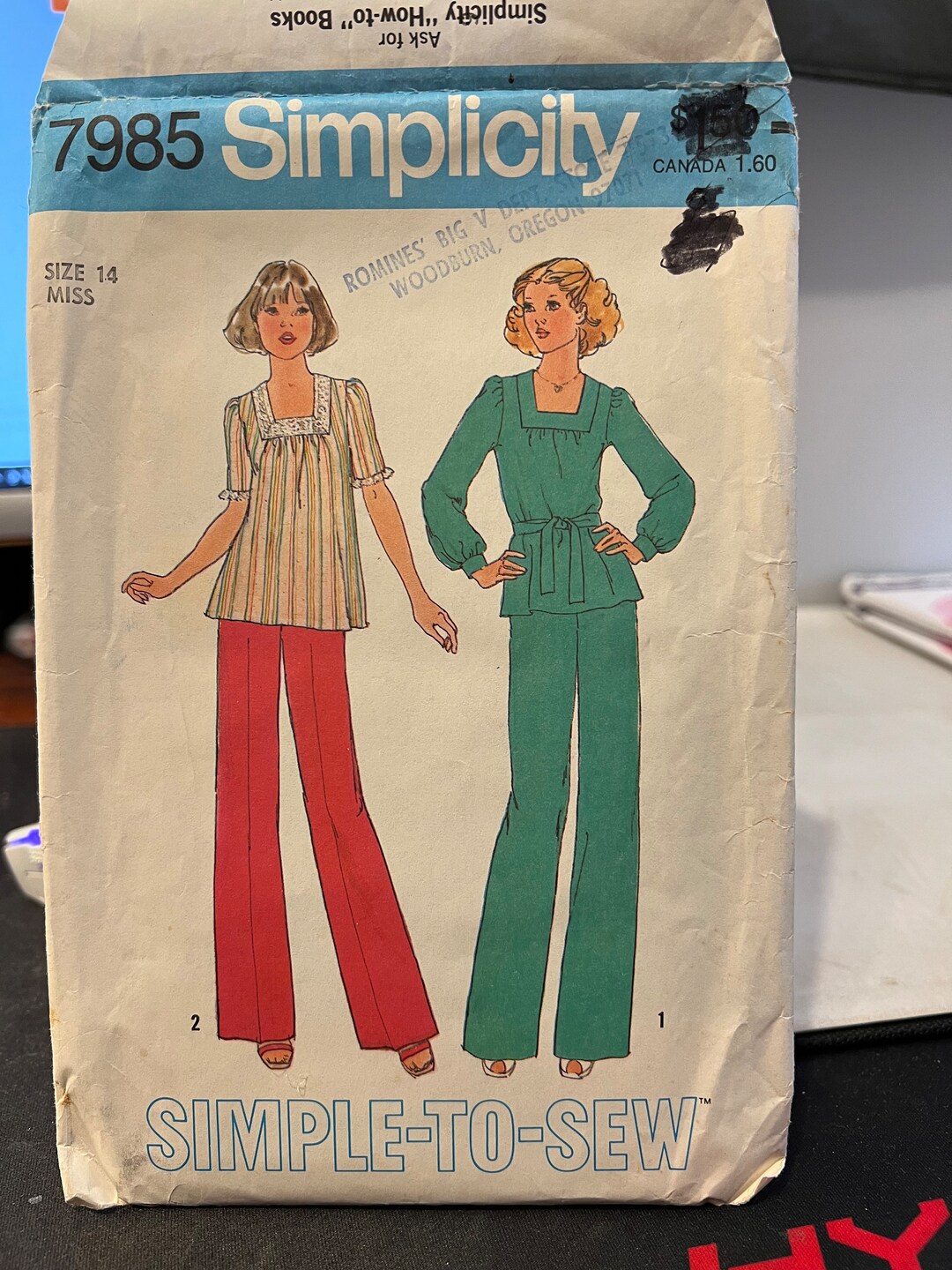 Vintage 70's Simplicity Pattern 7985 - Simple-to-sew Misses' Pants and ...