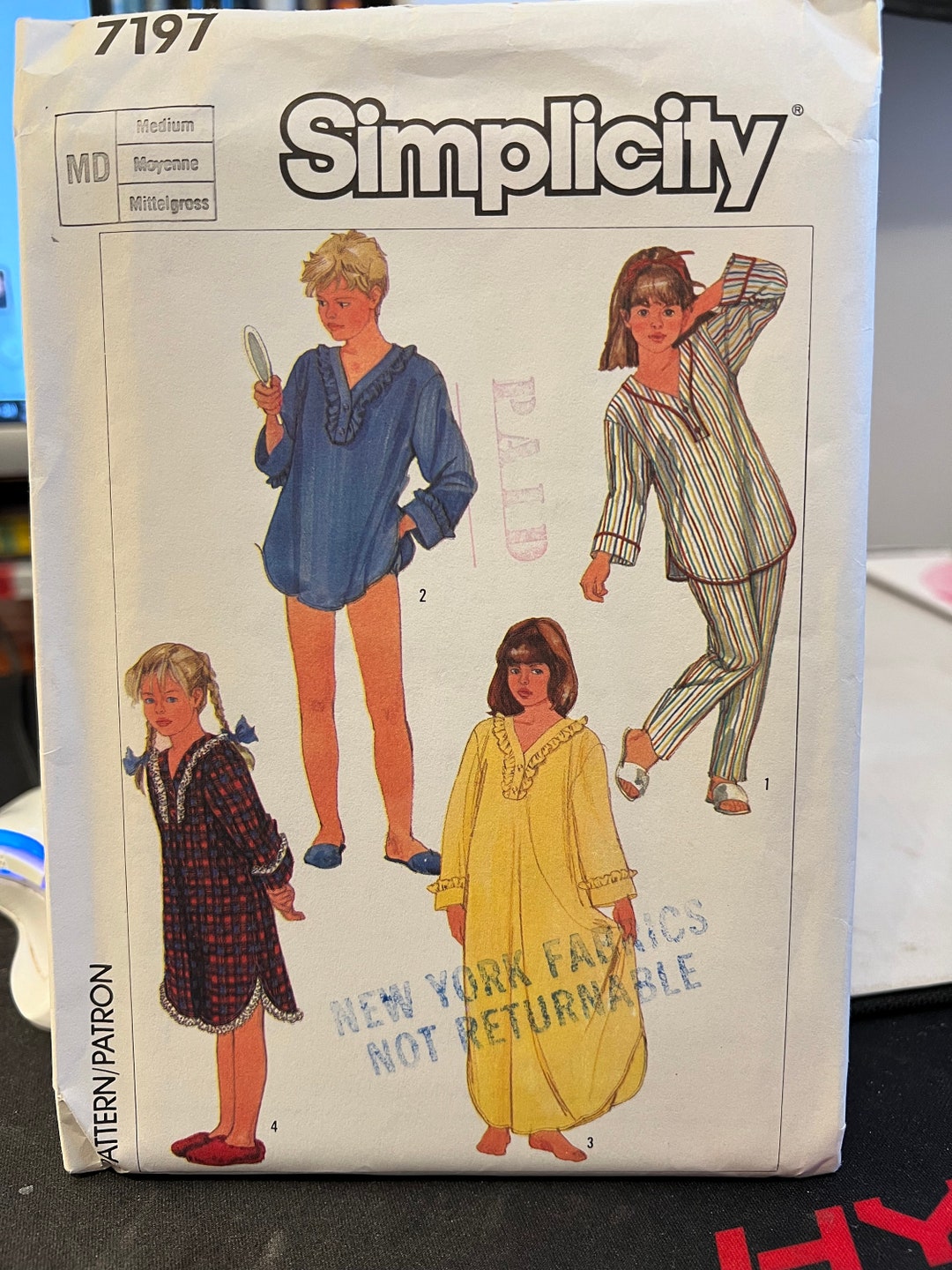 Simplicity 7197 Vintage Sewing Pattern for Children Childs Pajamas Gown ...