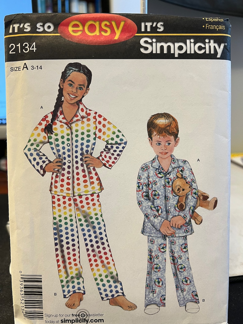 Simplicity Pattern 2134 Child's, Boys' and Girls' Pajamas Size A 3-14 ...