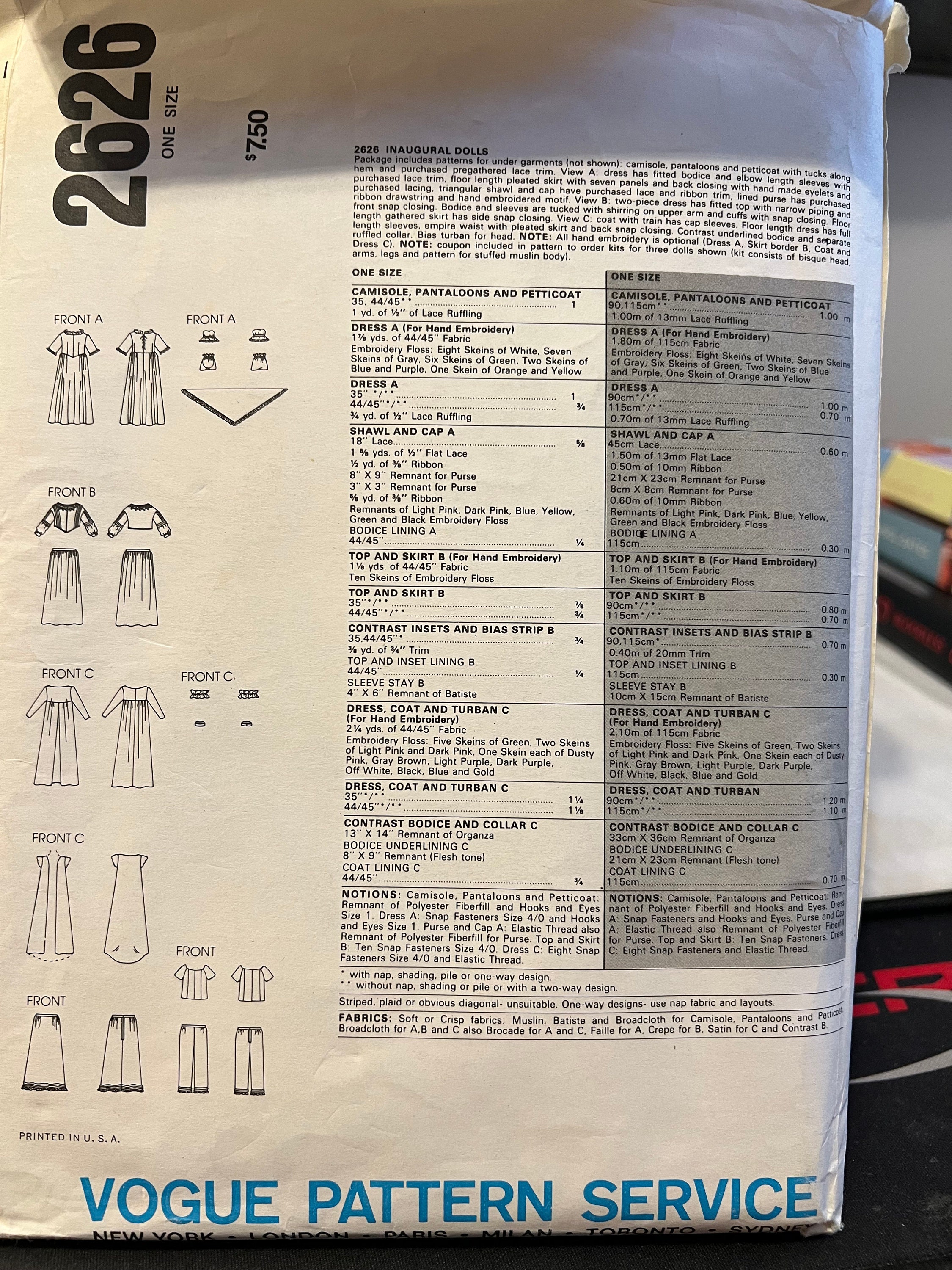 Vogue Patterns 2626 - Collector's Heritage Dolls - Inaugural Dolls - Etsy