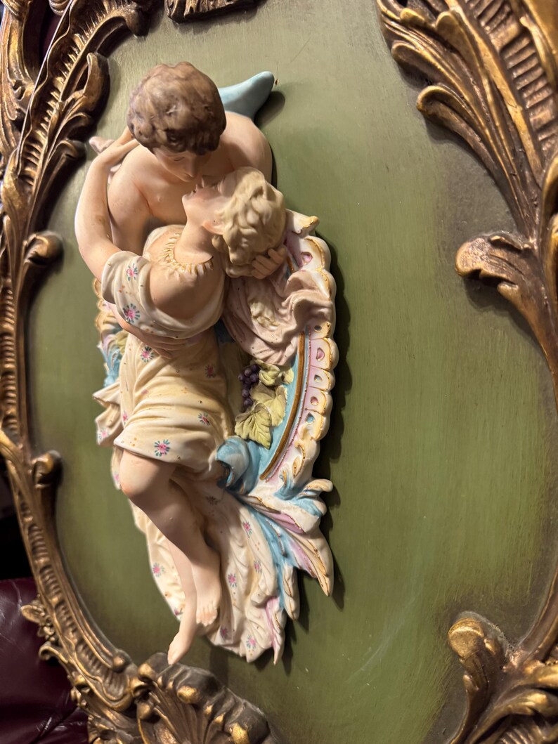 Vintage Large Porcelain Victorian Lovers Relief - Wood Frame - Etsy