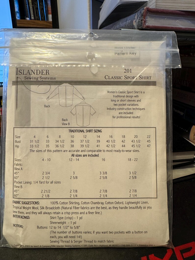 Islander Sewing Systems Pattern - Classic Sport Shirt 201 - All Sizes ...