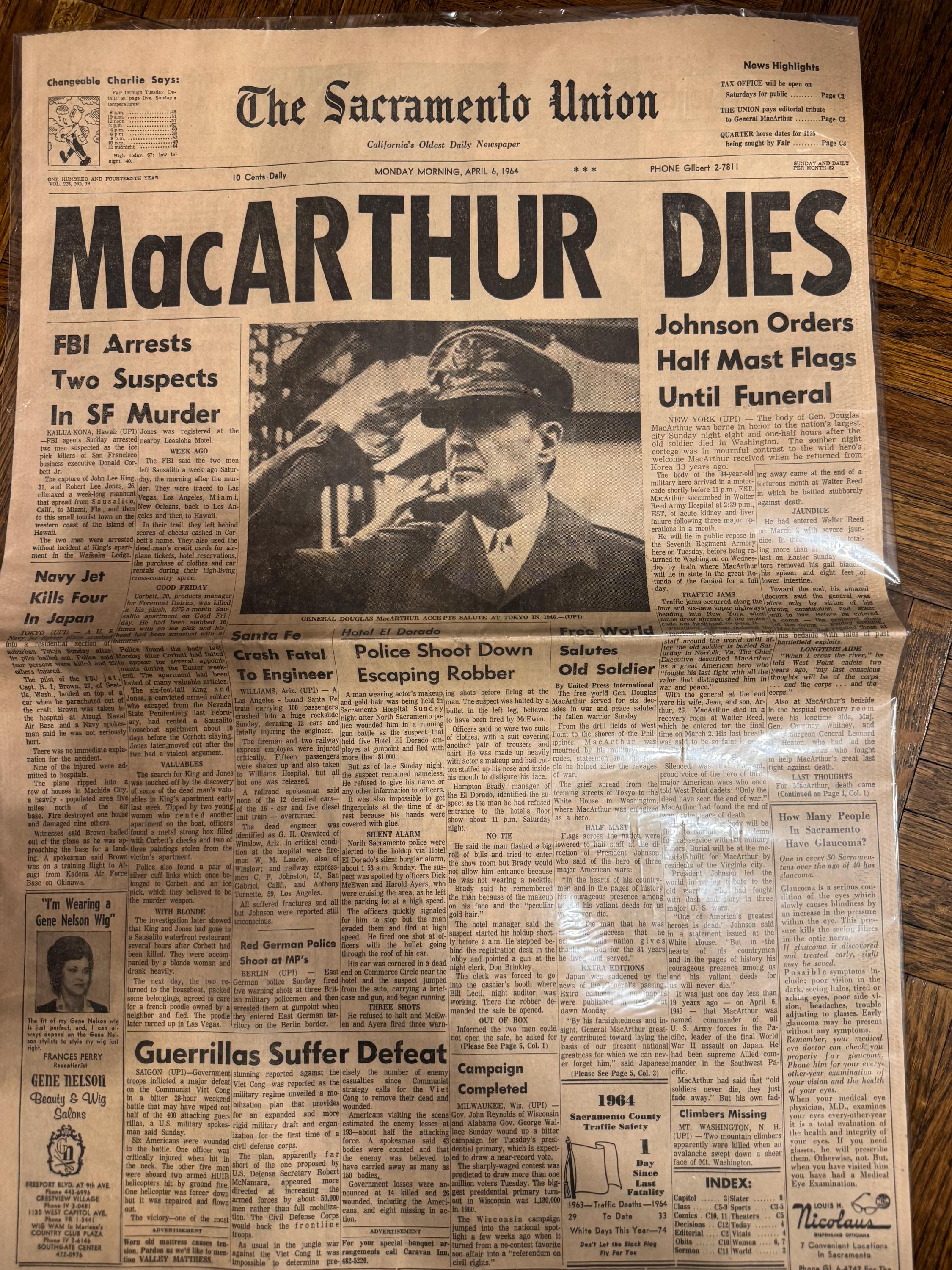The Sacramento Union - Monday Morning, April 6, 1964 - Mac Arthur Dies ...