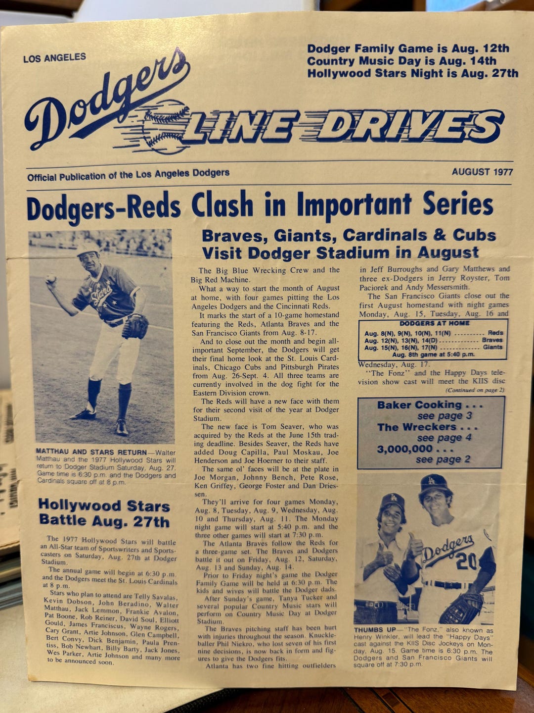 Los Angeles Dodgers Line Drives August 1977 - Official Publication of ...