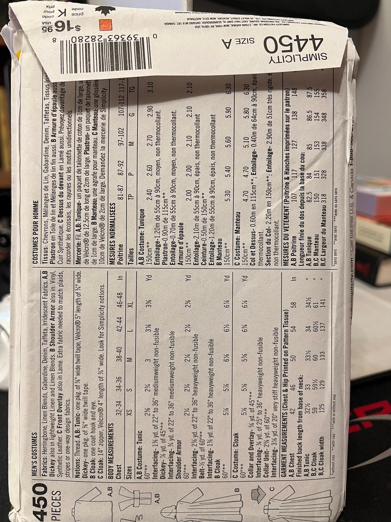 Simplicity Pattern 4450 Costumes for Adults Size A XS,S,M,L,XL Men's Costumes - Etsy