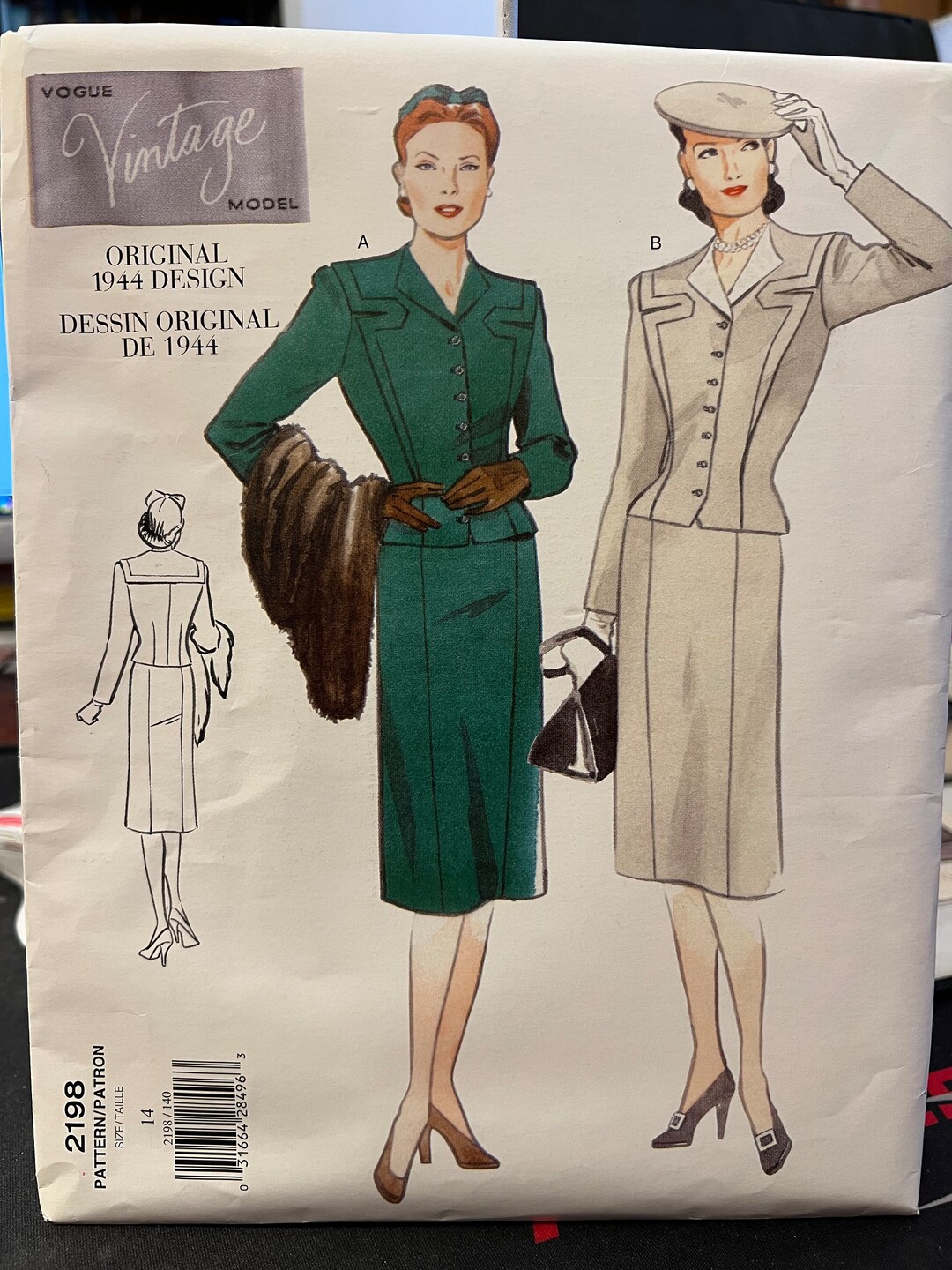 Vogue Pattern 2198 - Original 1944 Design - Misses' Top & Skirt - Size ...