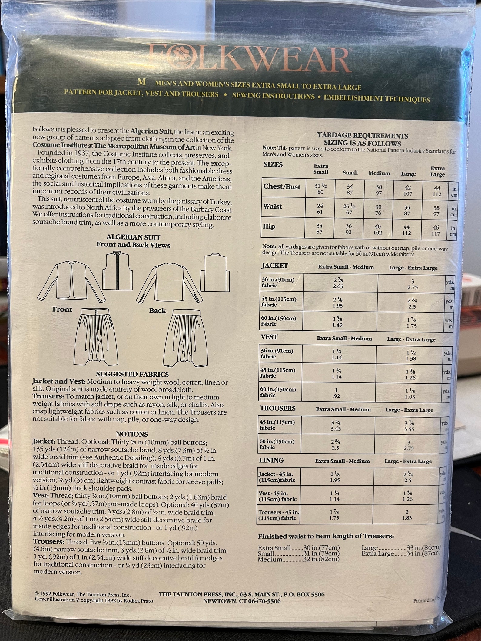 Folkwear Pattern 501 - Algerian Suit - the Metropolitan Museum of Art ...
