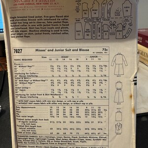 60's Mccall's Pattern 7627 - Misses' and Junior Suit and Blouse - Size ...