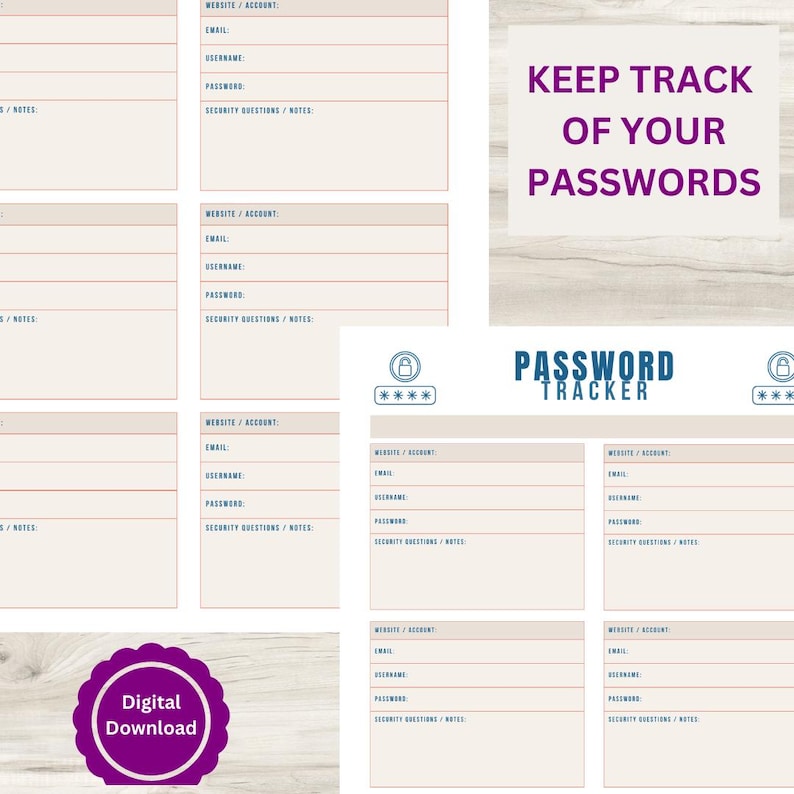 Printable Password Log Organizer Password Sheet Journal Book User Login and Password Template ...