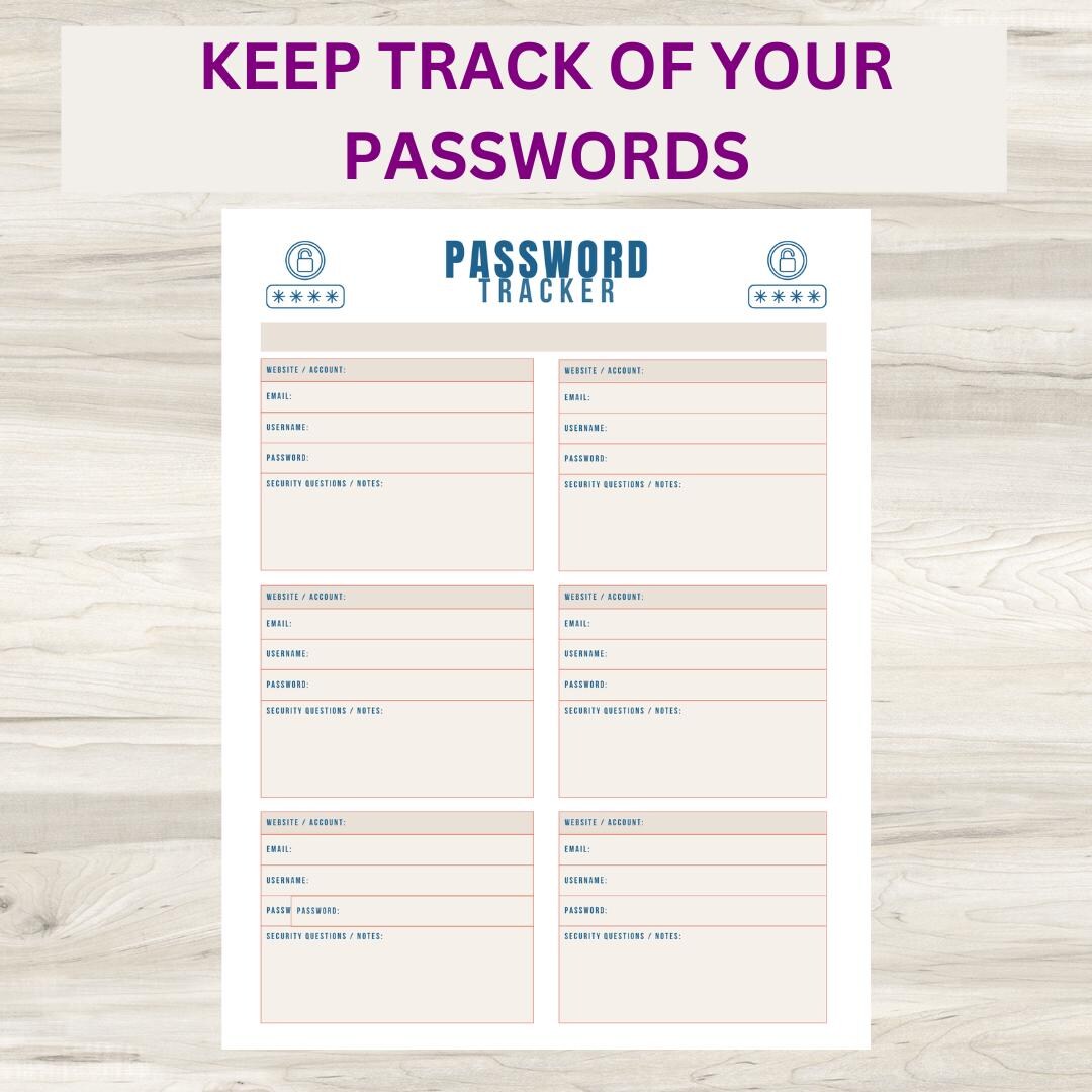 Printable Password Log Organizer Password Sheet Journal Book User Login ...