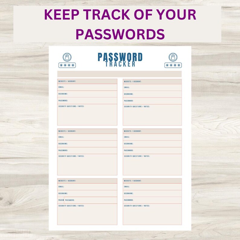 Printable Password Log Organizer Password Sheet Journal Book User Login ...