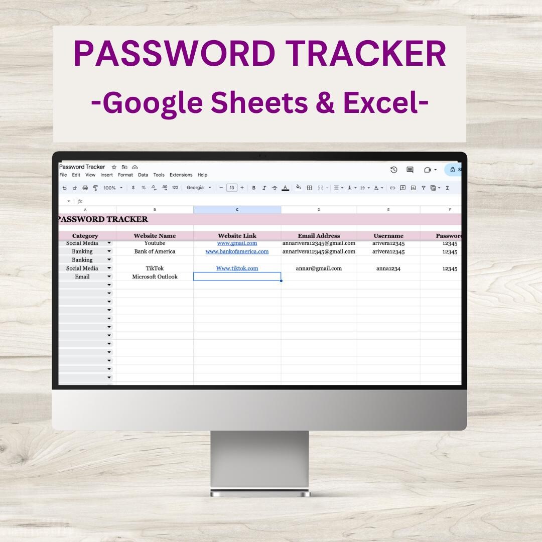 Password Template Spreadsheet Password Tracker List Google Sheets Password Template Excel ...