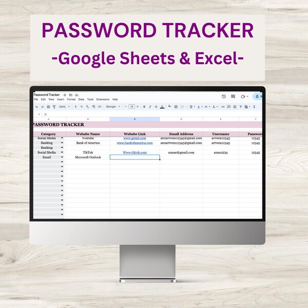 Password Template Spreadsheet Password Tracker List Google Sheets Password Template Excel ...
