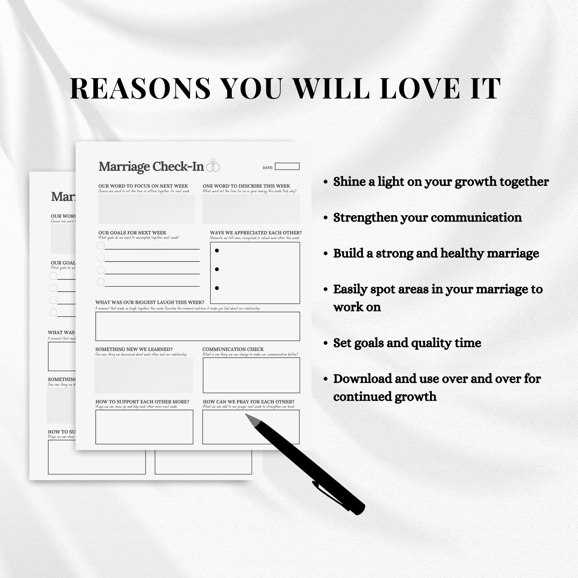 Weekly Marriage Check-in Worksheet: Couples Communication, Goal Setting ...