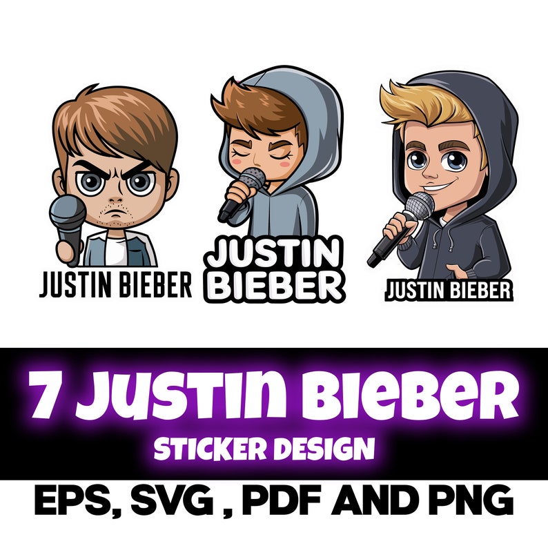 7 Justin Bieber Sticker Bundle Vector Set Png, EPS, PDF, SVG Files Die ...