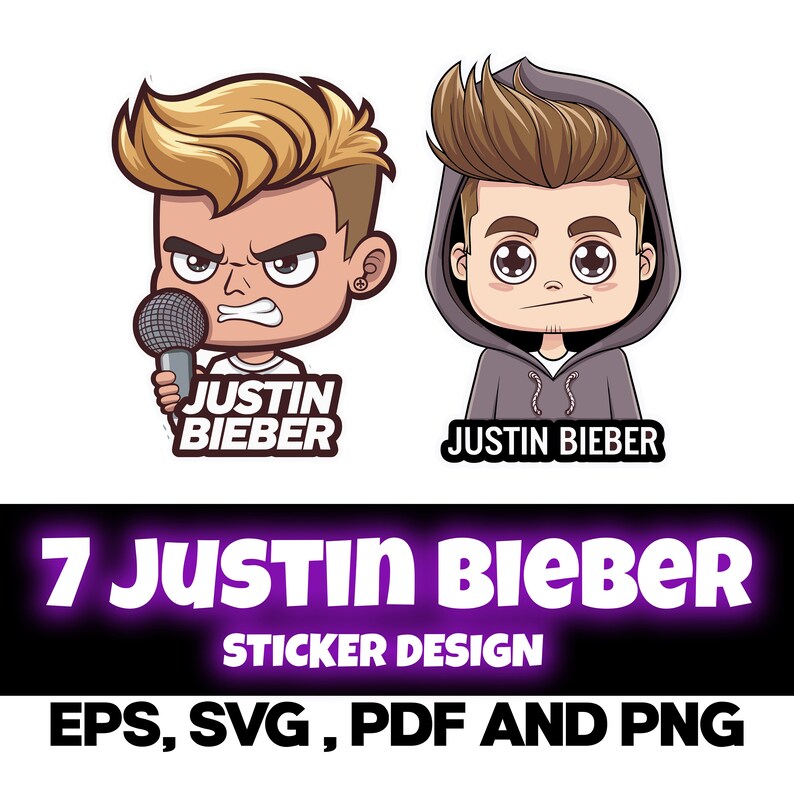 7 Justin Bieber Sticker Bundle Vector Set Png, EPS, PDF, SVG Files Die ...