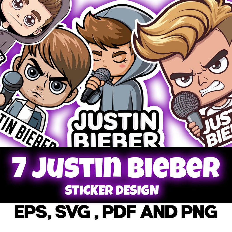 7 Justin Bieber Sticker Bundle Vector Set Png, EPS, PDF, SVG Files Die ...