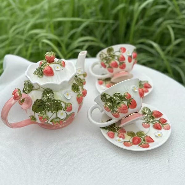Strawberry Tea Set - Etsy