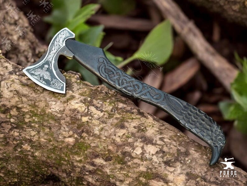 Hand Forged Raven Viking Axe, Hand Carved Ashwood Handle, Norse Axe ...