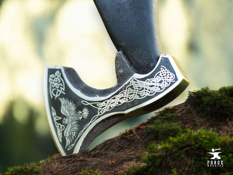 Hand Forged Raven Viking Axe, Hand Carved Ashwood Handle, Norse Axe ...