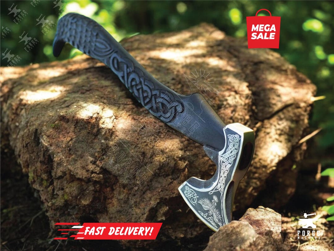Hand Forged Raven Viking Axe, Hand Carved Ashwood Handle, Norse Axe ...