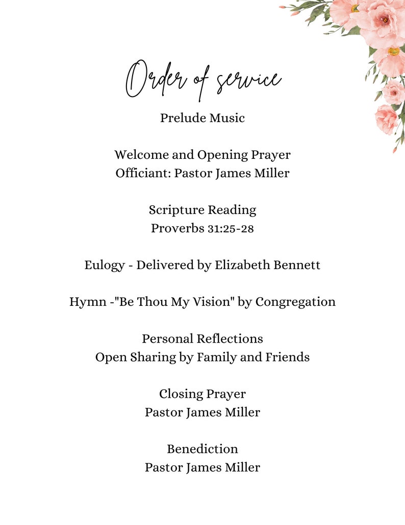 Printable Funeral Program Template, Editable Funeral Memorial Program ...