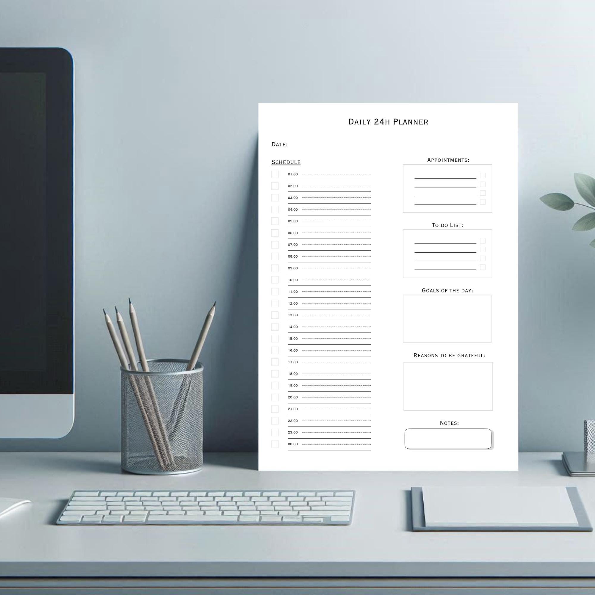 Simple Daily Planner Printable Night Shift Work Schedule 24 Hour ...