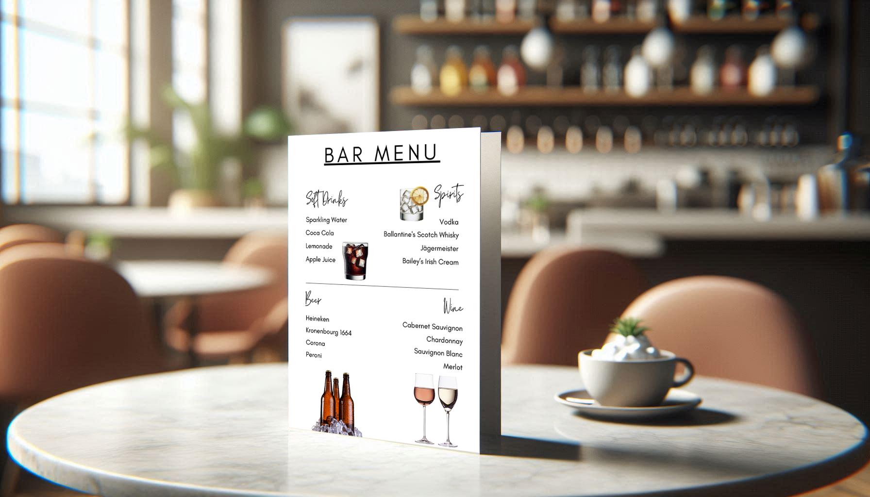 Printable Bar Menu Restaurant Café Wedding Editable Drink Menu Template ...