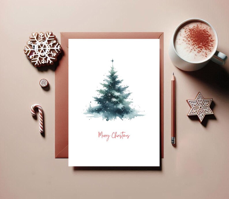 Printable Christmas Card Watercolor Holiday Card Download Xmas Merry ...