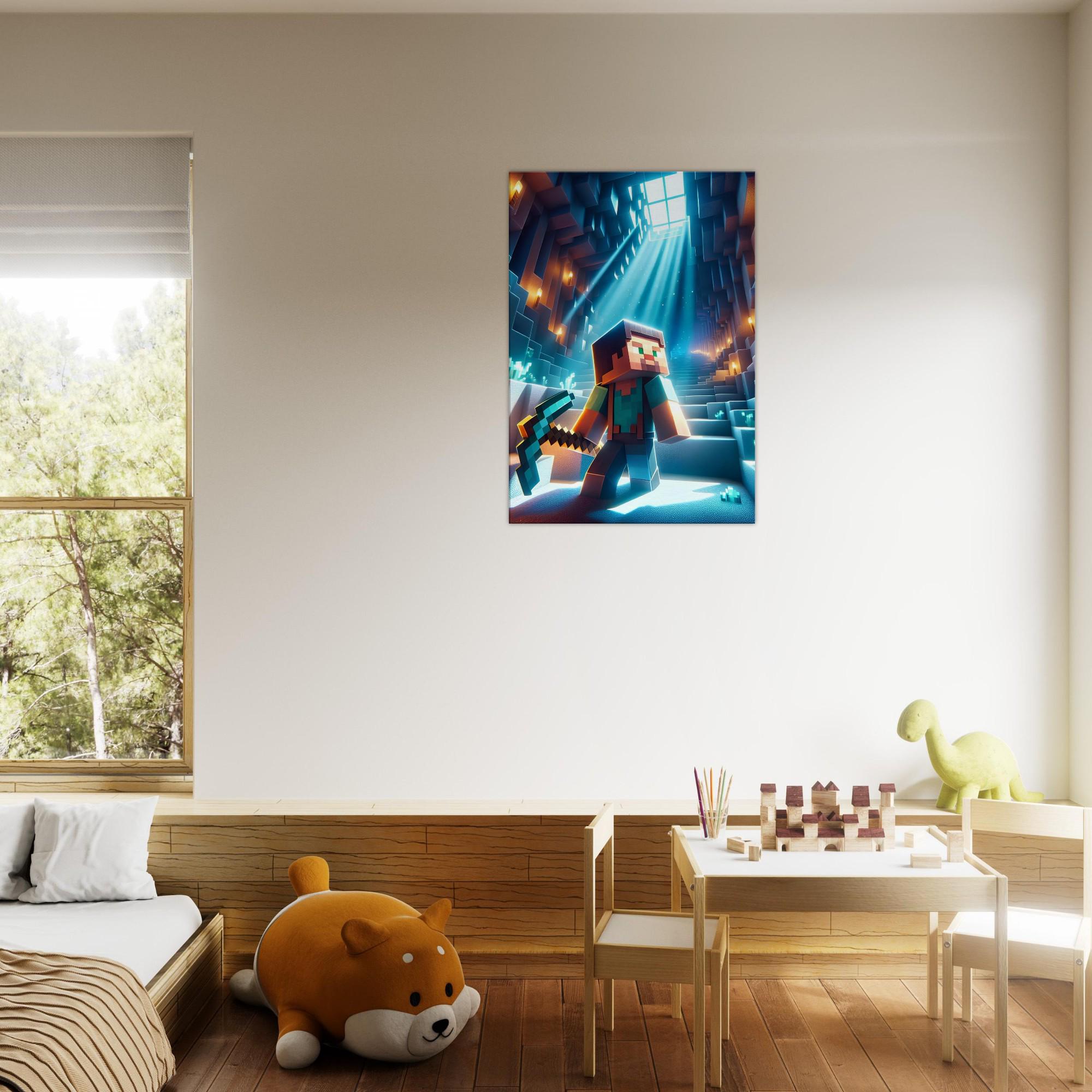 Blocky Diamond Discovery Canvas – Cinematic Pixel Art Cave Scene ...