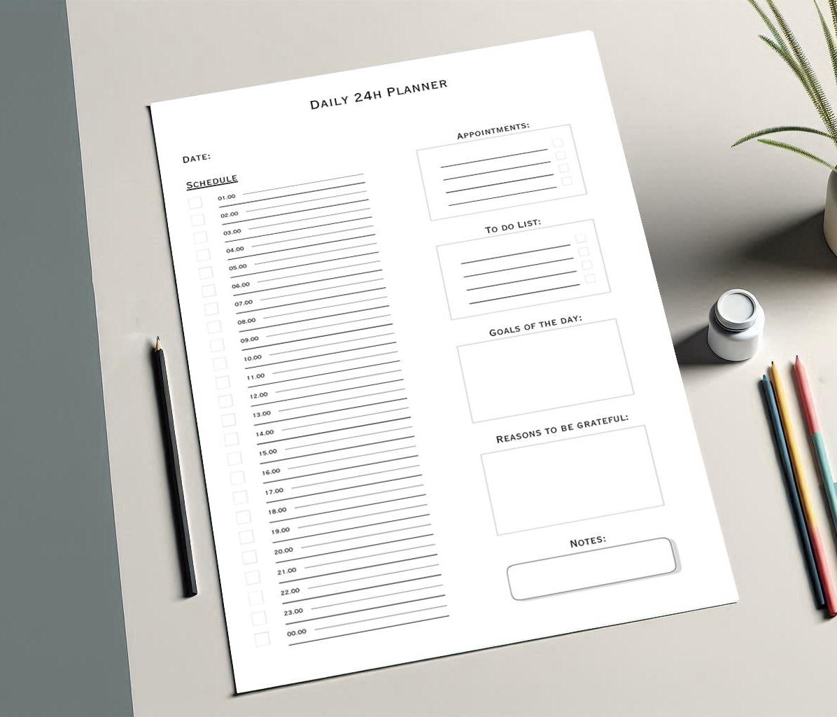 Simple Daily Planner Printable Night Shift Work Schedule 24 Hour ...