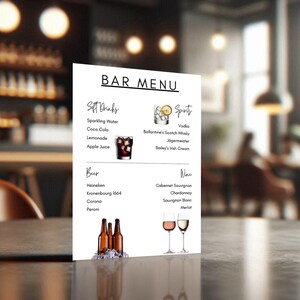 Printable Bar Menu Restaurant Café Wedding Editable Drink Menu Template ...