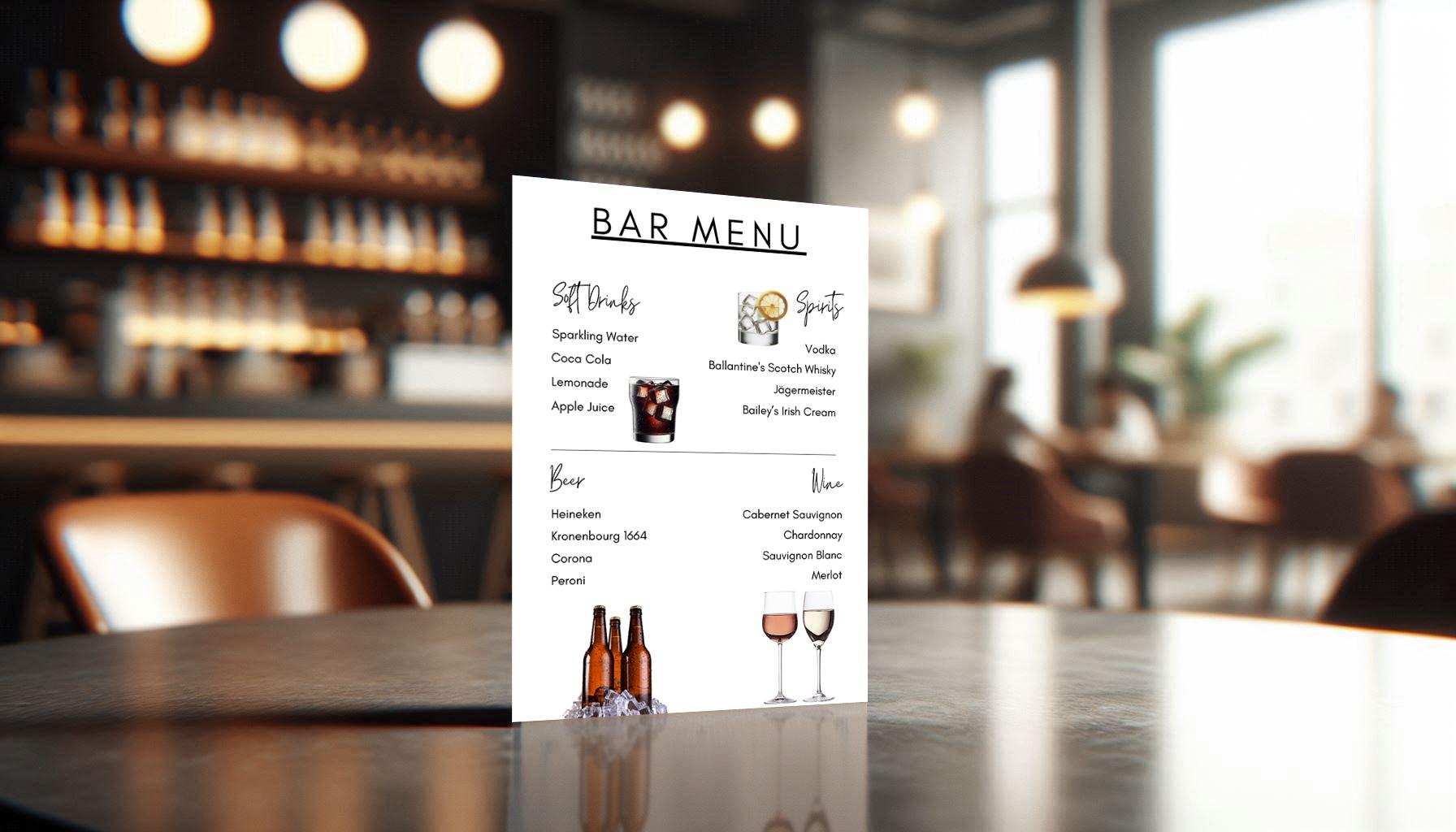 Printable Bar Menu Restaurant Café Wedding Editable Drink Menu Template ...