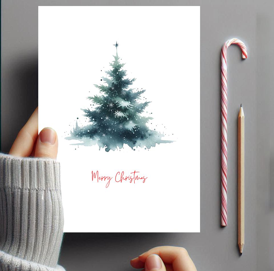 Printable Christmas Card Watercolor Holiday Card Download Xmas Merry ...