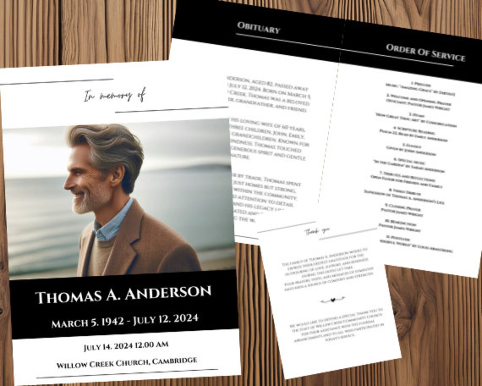 Editable Funeral Program Template, Funeral Card Memorial Program - Etsy