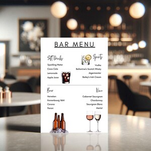 Printable Bar Menu Restaurant Café Wedding Editable Drink Menu Template ...