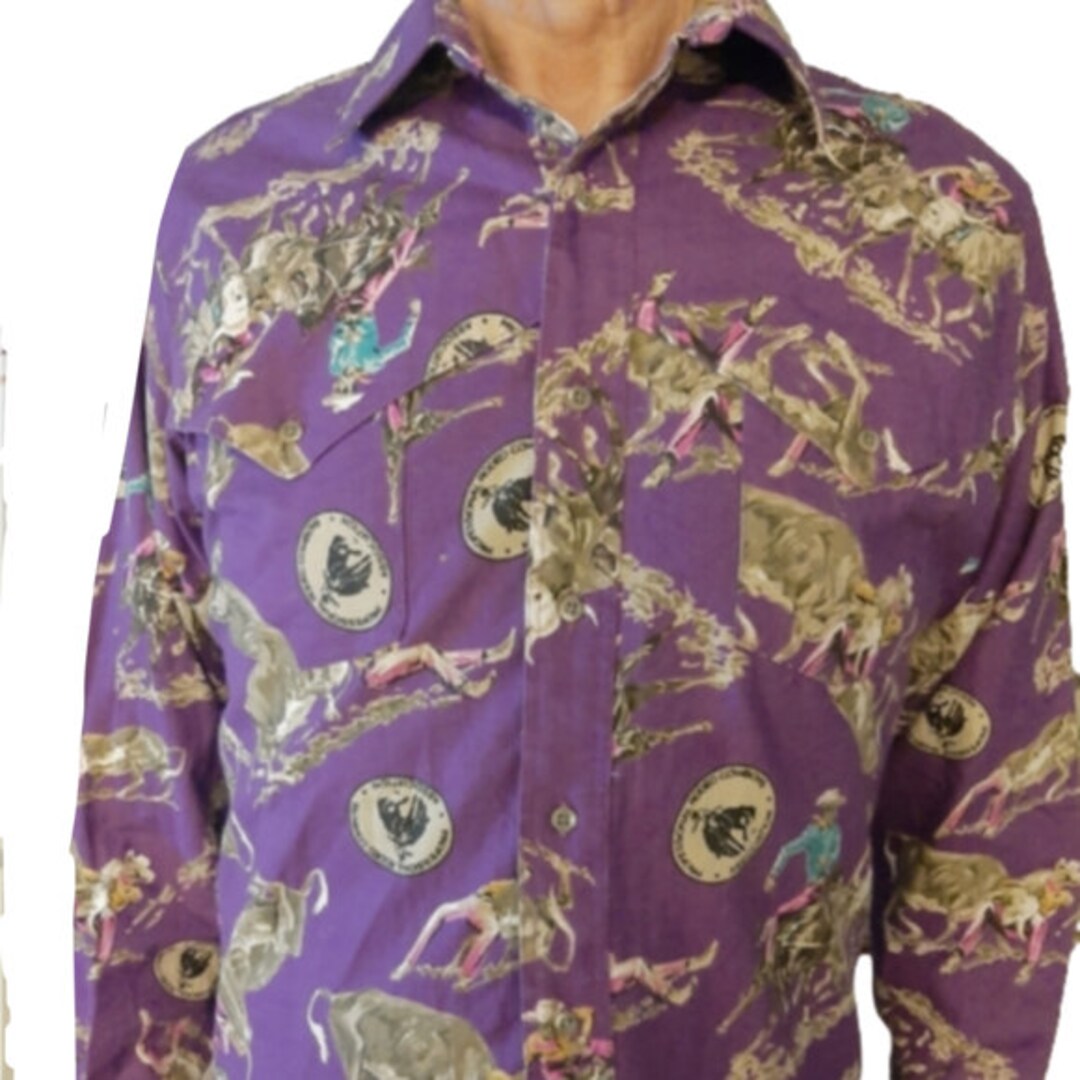 RARE Vintage Men's Purple Rodeo Cowboy Wrangler Shirt X Long Tails 16/ ...