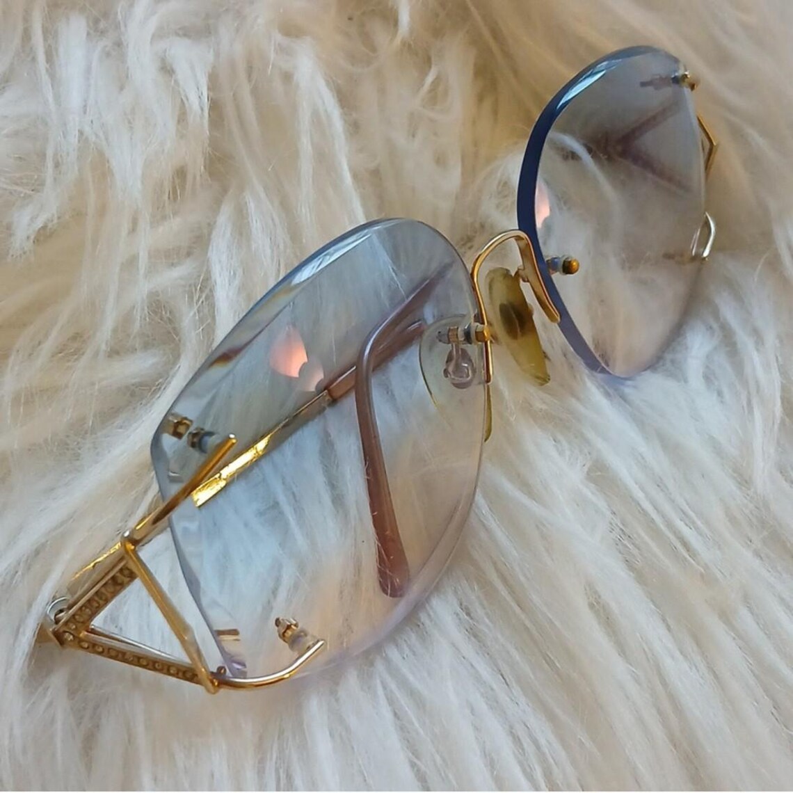 Vtg Blue Tinted Rimless Diamond Studded Dior Glasses Oversized - Etsy