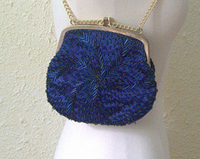 Stunning VINTAGE ALBRO Royal Navy Blue Hand Beaded Sequin Evening ...