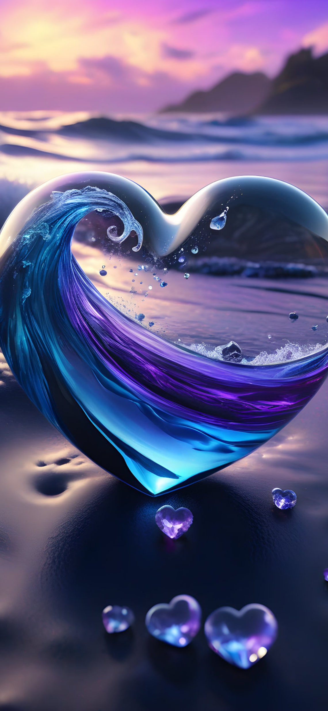 Glass Purple Ocean Heart - Etsy